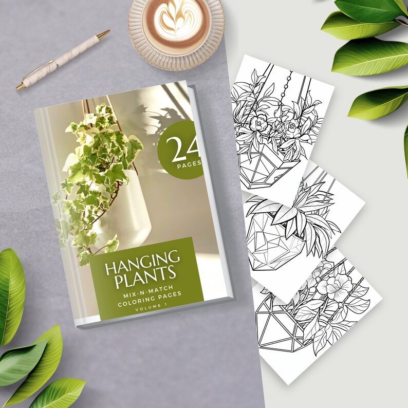 Hanging Plants Coloring Book I Printable Plants Coloring Pages I Adult ...