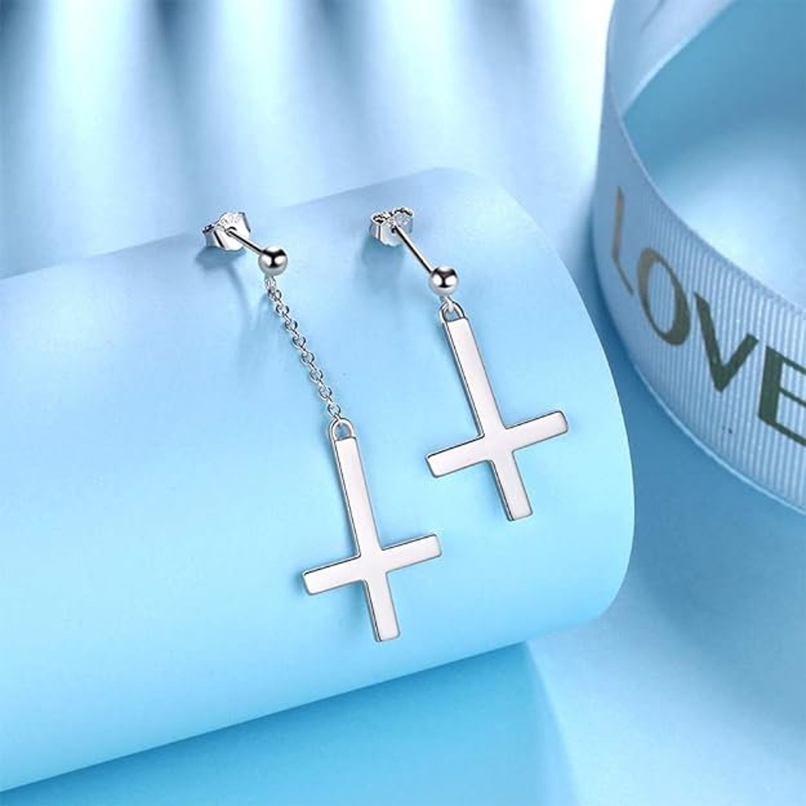 Asymmetrical Upside Down Cross Earrings | Inverted Cross Asymmetry ...