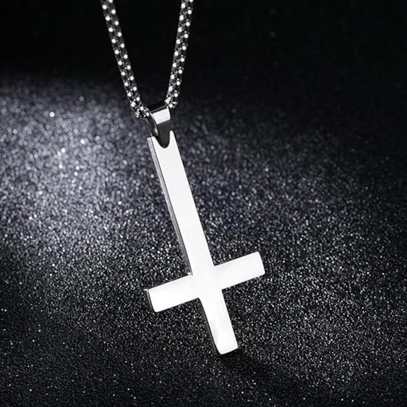 Inverted Cross Necklace | Upside Down Cross | Black, Gold, Silver ...