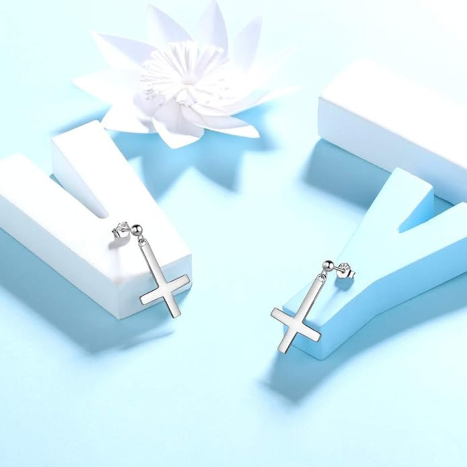 Inverted Cross Stud Earrings | Upside Down Cross Stud Earrings | Black ...