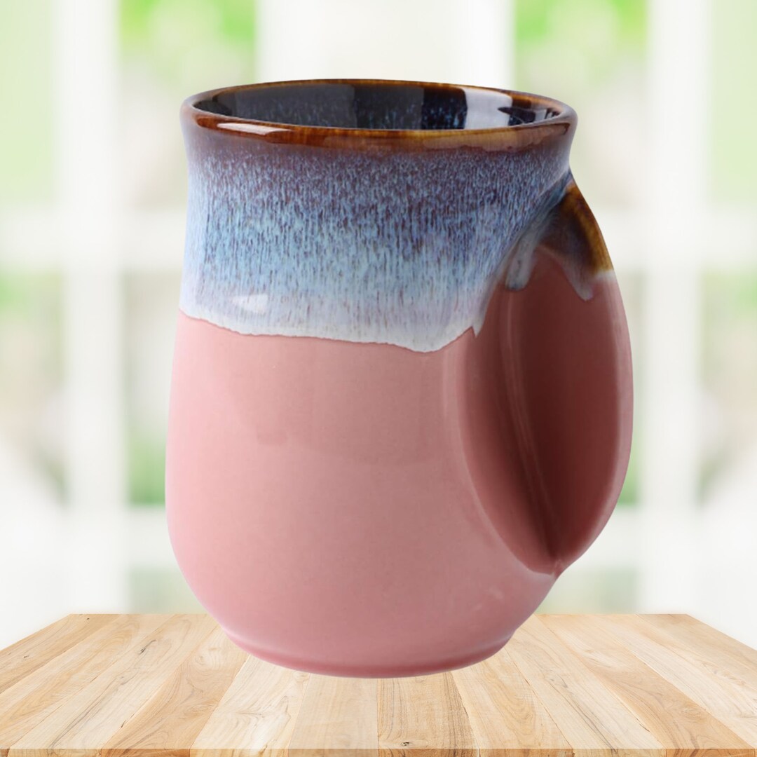 Pink Handwarmer Mug Hand Warmer Pottery Mug 18 Fl Oz Porcelain Right ...