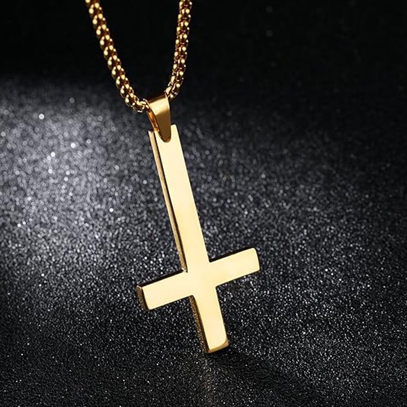 Inverted Cross Necklace | Upside Down Cross | Black, Gold, Silver ...