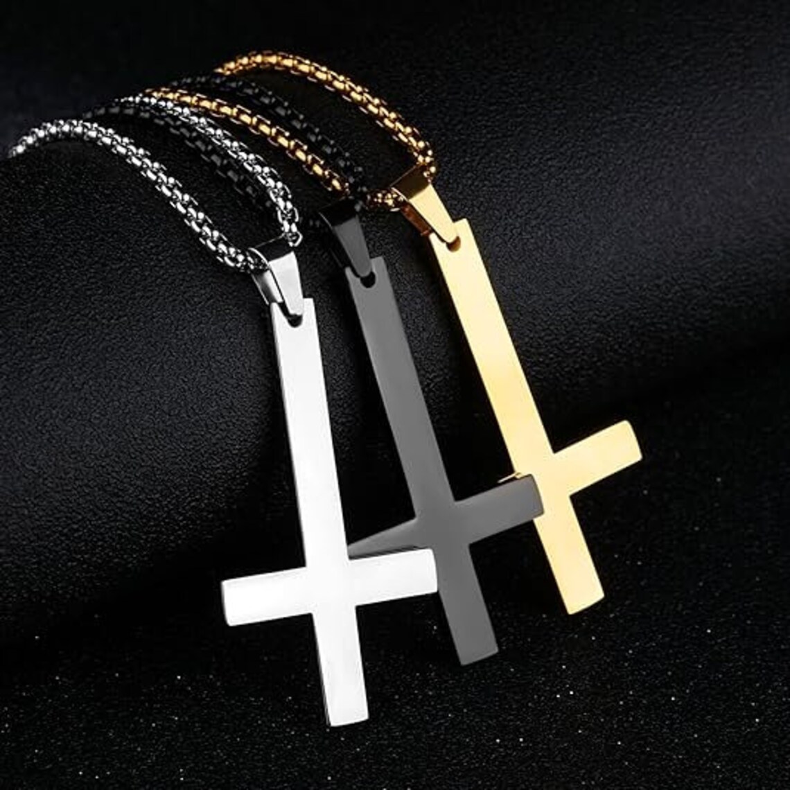 Inverted Cross Necklace | Upside Down Cross | Black, Gold, Silver ...