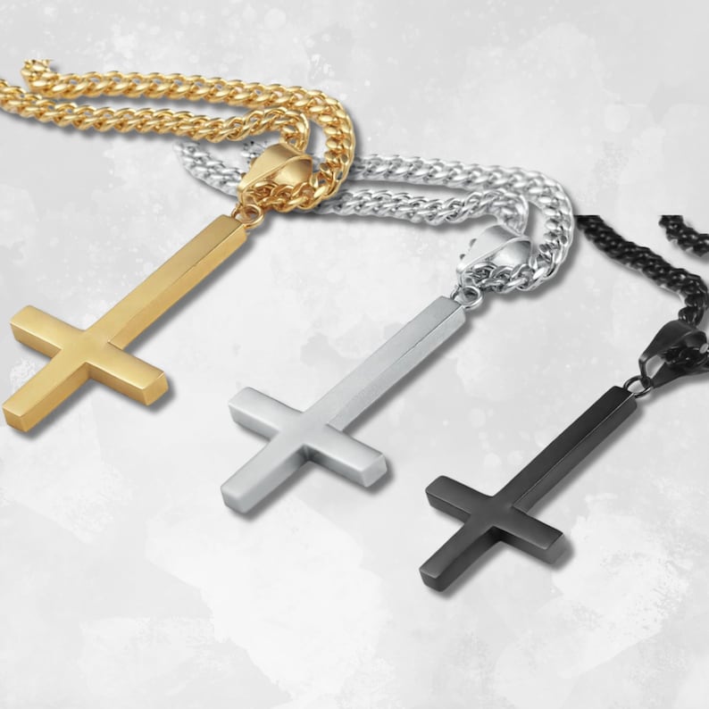 Inverted Cross Necklace | Gothic Upside Down Necklace | Black, Gold ...