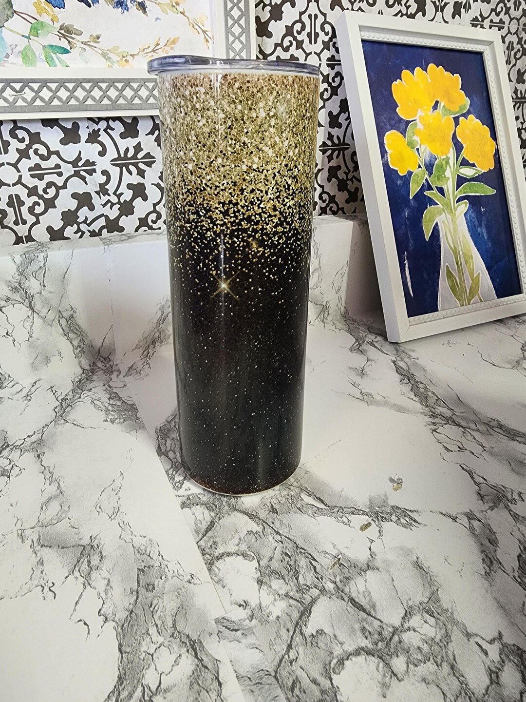 Black and Gold Glitter Tumbler - Etsy