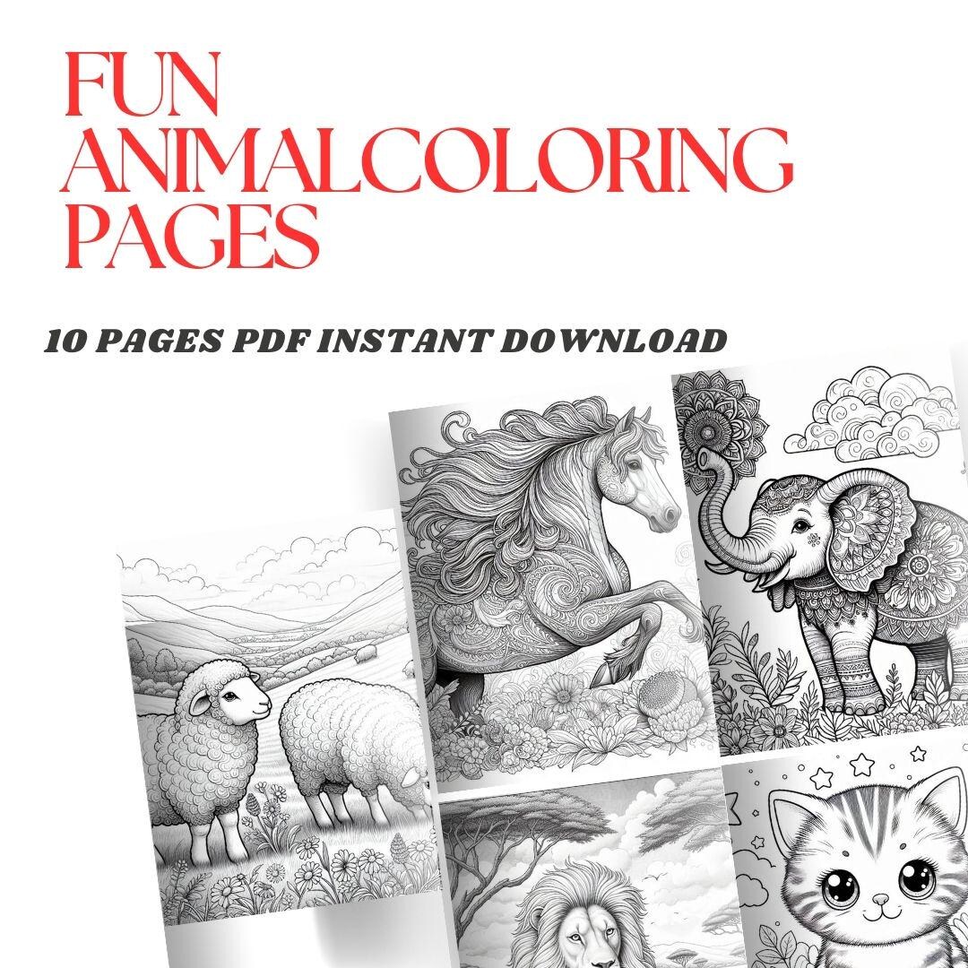 10 Pages Animal Coloring Pages |adults and Kids| Printable - Etsy