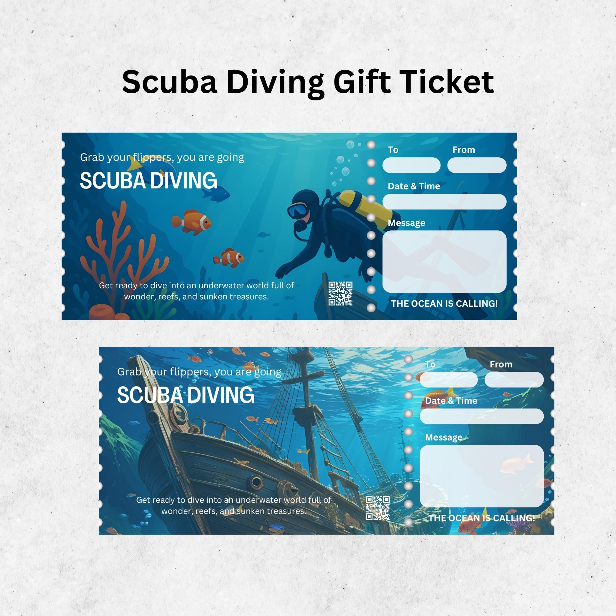 Scuba Diving Gift Ticket | Printable Scuba Diving Surprise Voucher ...
