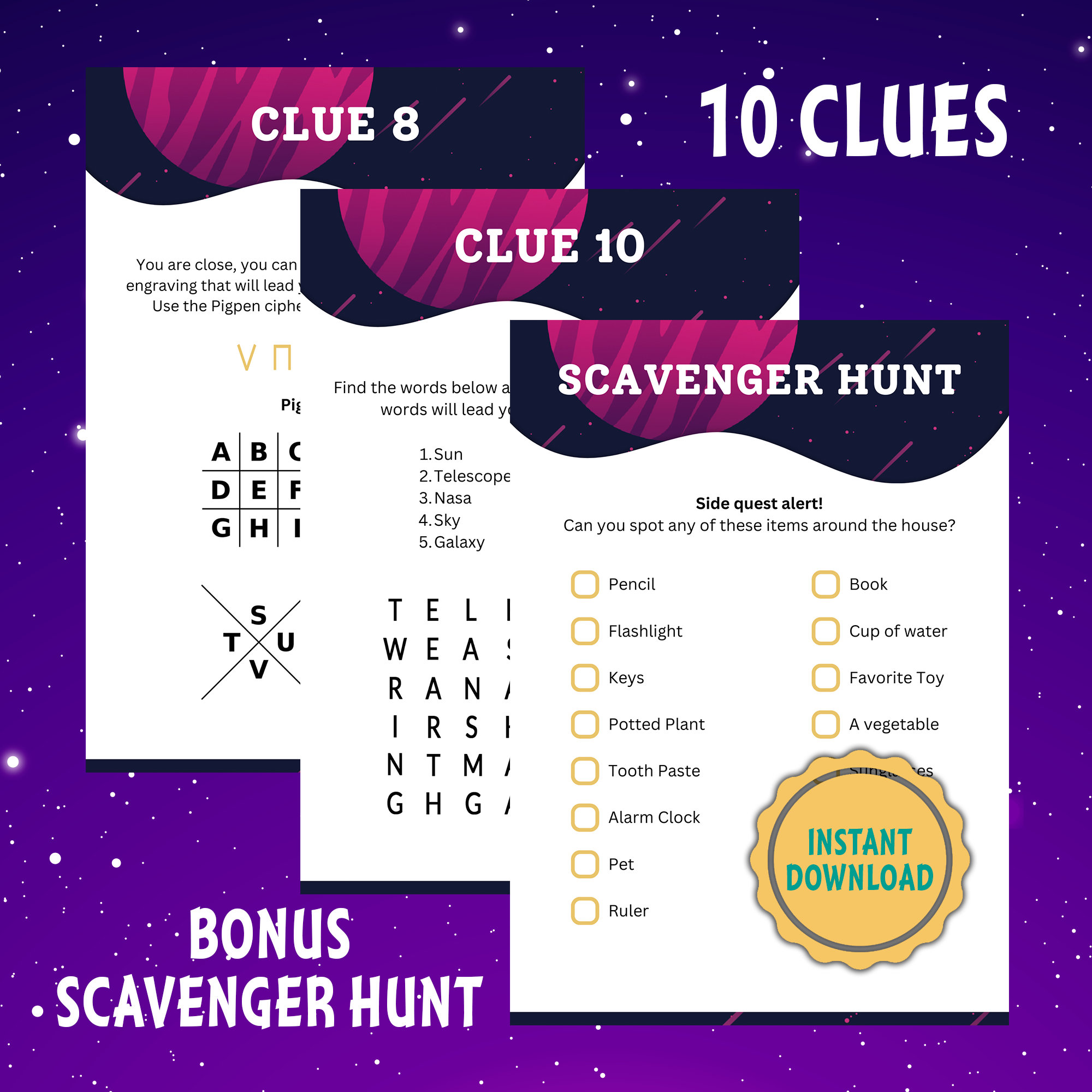 Indoor Space Treasure Hunt for Kids Printable Space Themed Puzzle ...