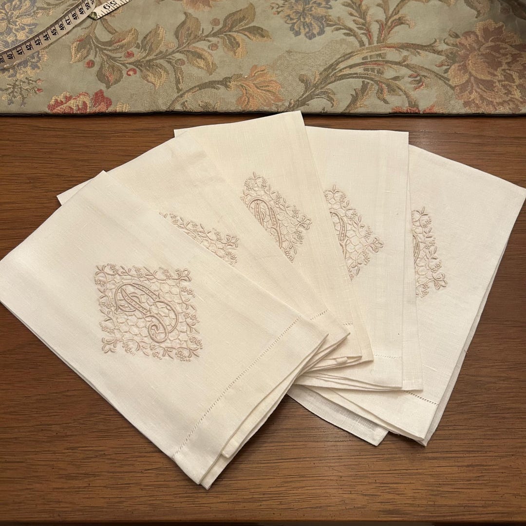 Vintage 1930's 30's Monogramed Hand Embroidered Linen Napkins | Lot of ...