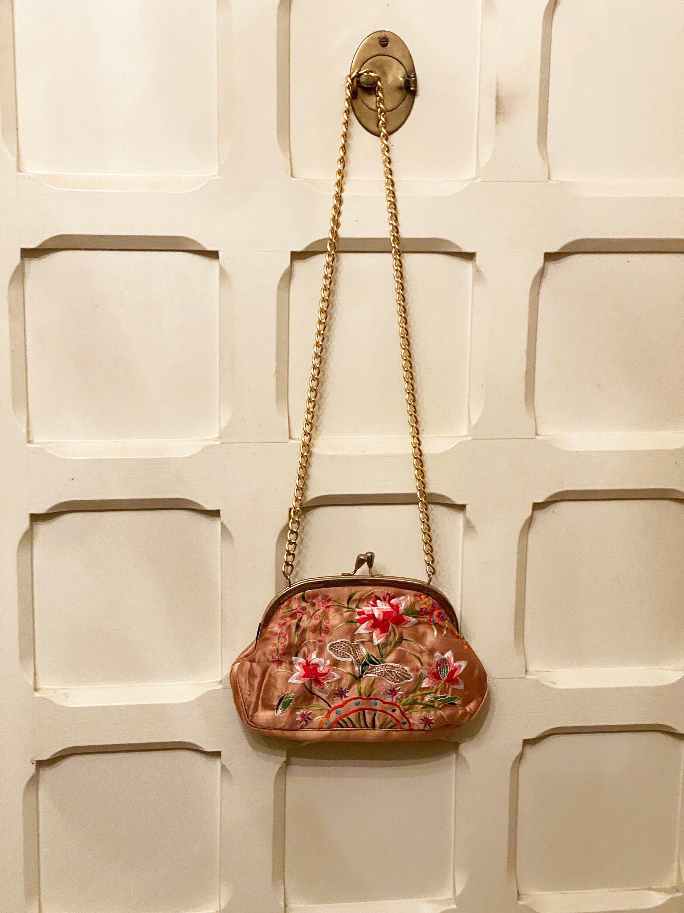 Vintage Flower Purse With Long Gold Strap - Etsy