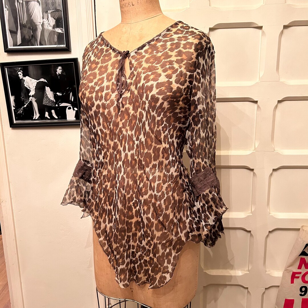 VINTAGE Pamela Brown 1980s Sheer Cheetah Print Tunic | Flowy Sleeves ...