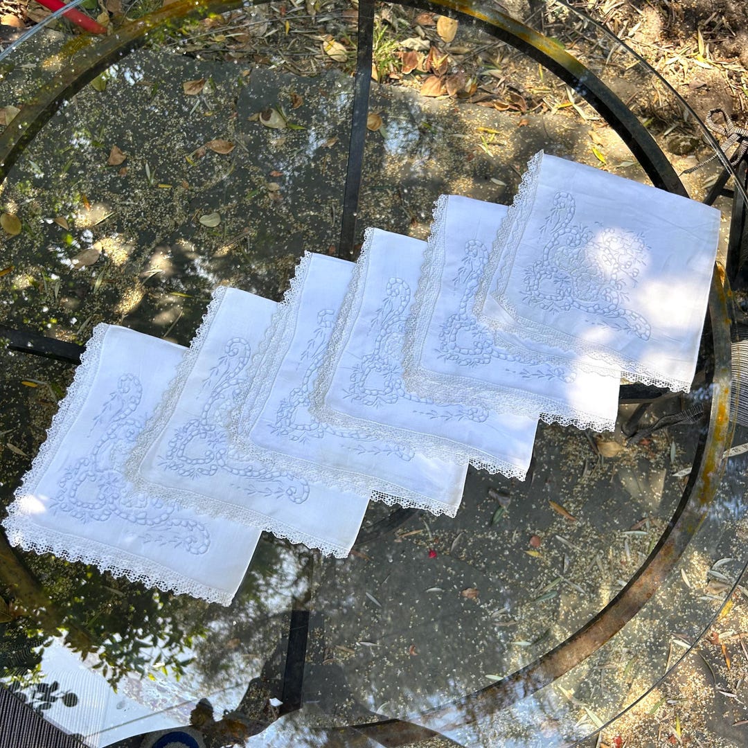 Antique Early 1900s Vintage Napkins | Lace Embroidered. Lot of 6. - Etsy