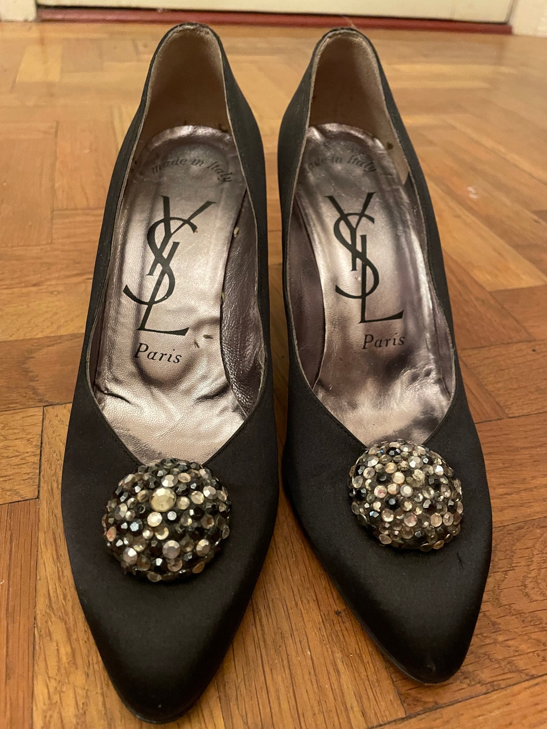 Saint Laurent Paris Black Jeweled Heels| Size 8 (1970's) - Etsy