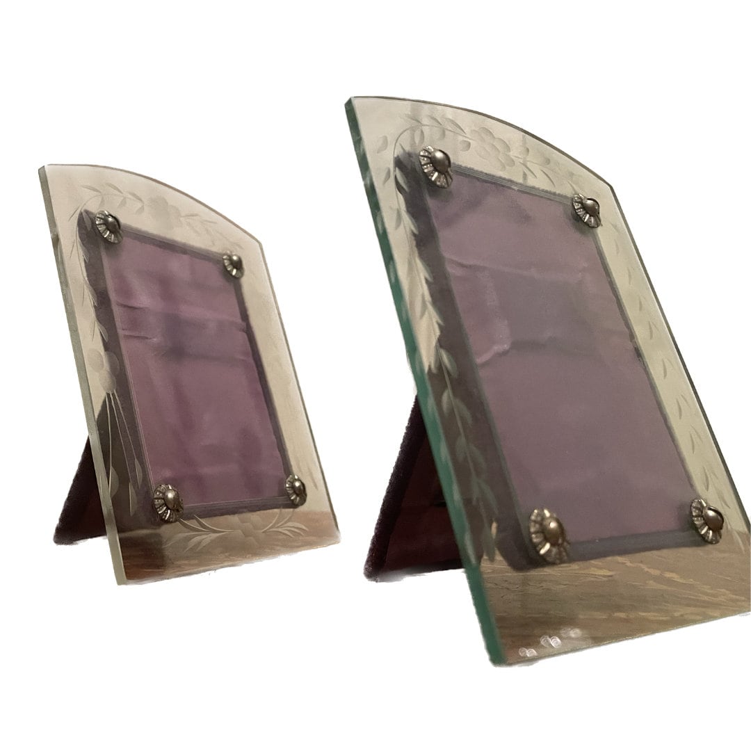 1940's Etched Glass Mini Picture Frame Set - Etsy