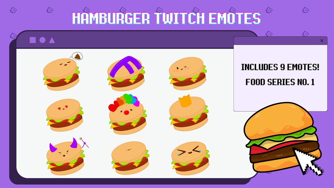 Twitch Emote Cute Burger Pack Emotes 9 Emotes Ready to Use! Hamburger ...