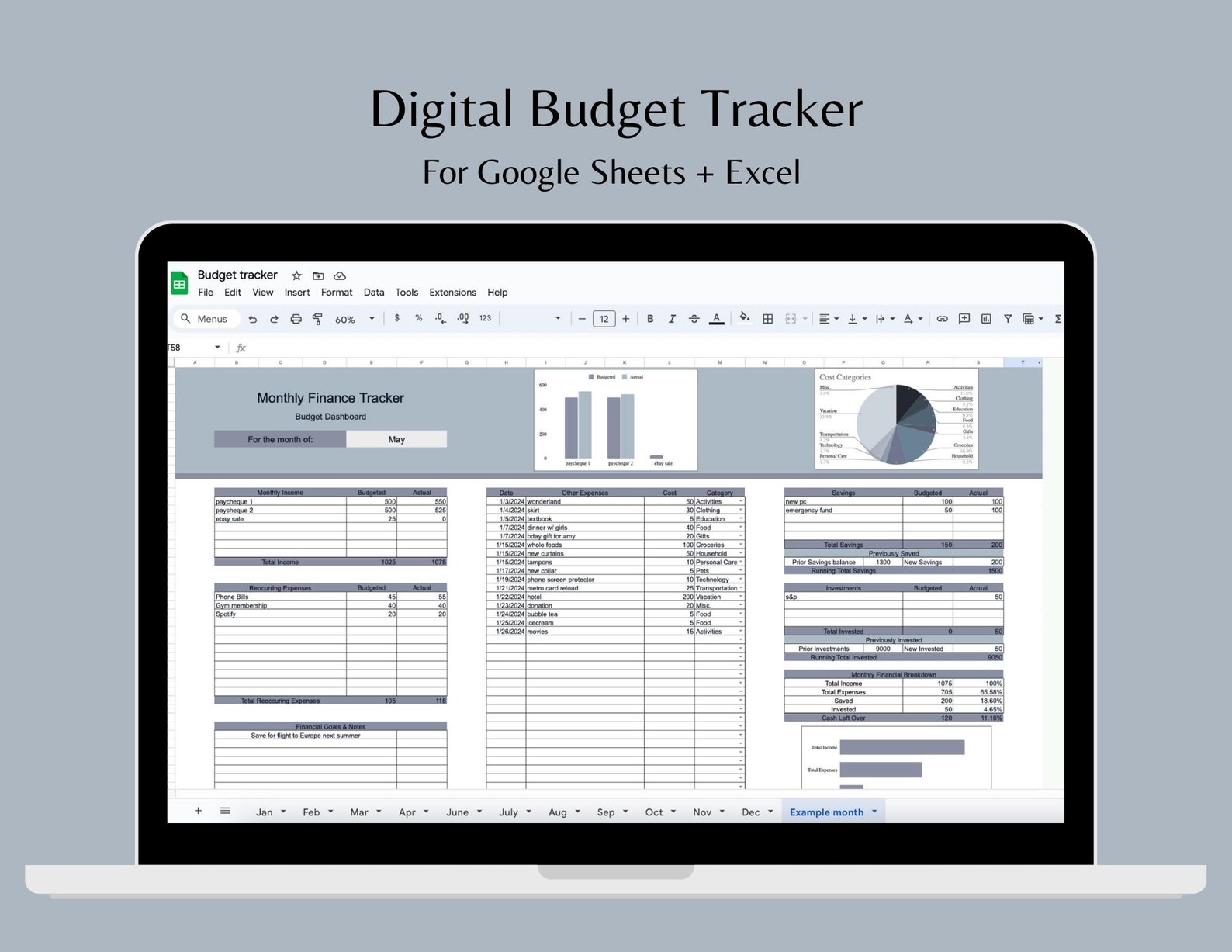 Budget Finance Tracker Spreadsheet, Paycheck Budget Excel, Financial ...