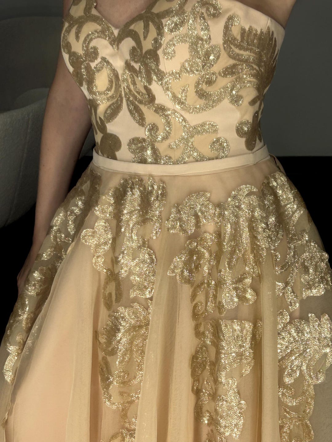 Evening Gown in Gold Tulle. Adjustable at the Bust and Waist. the Skirt ...