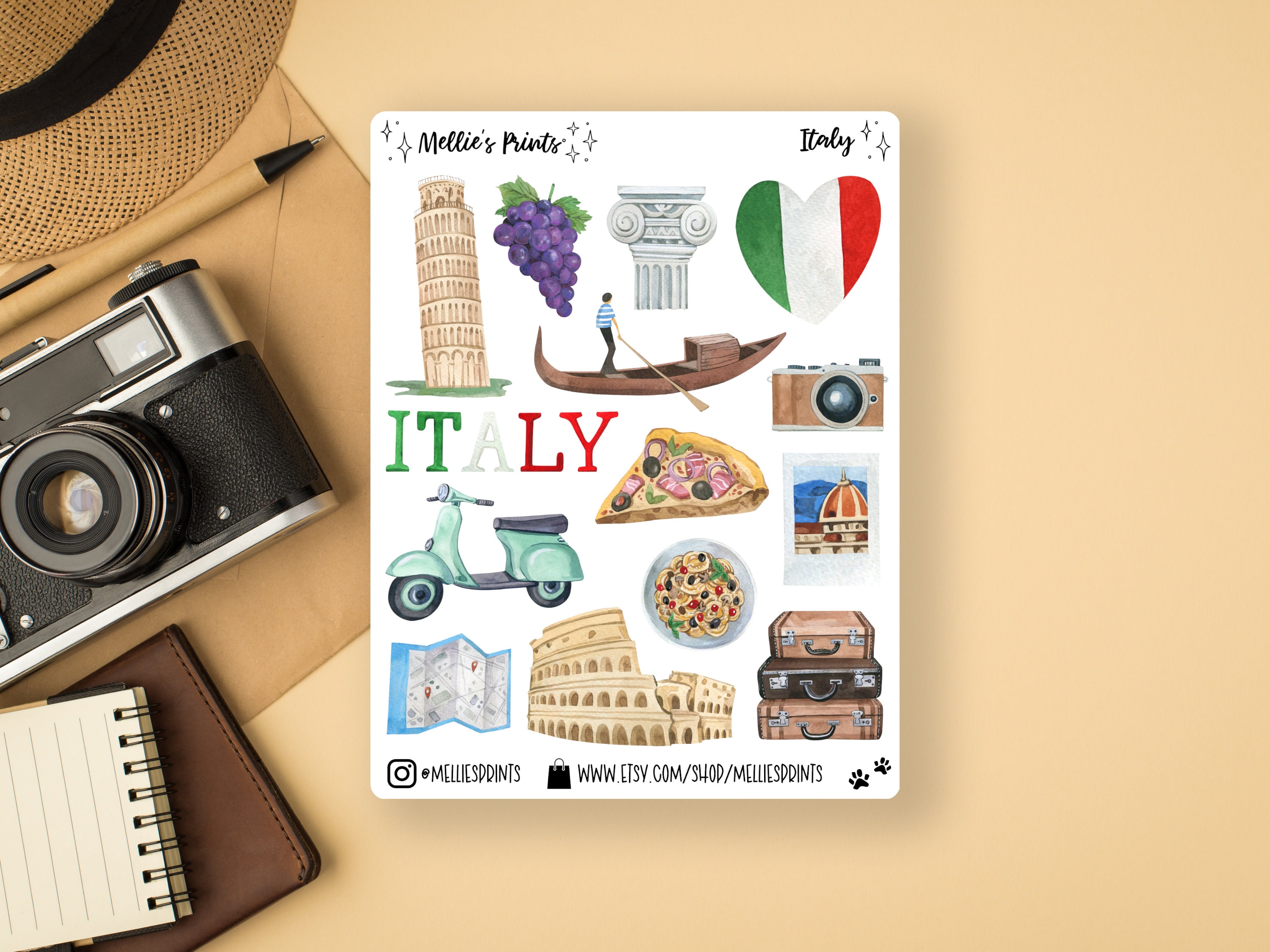 Italy | Planner Sticker, Scrapbook Sticker, Bullet Journal, Collage ...