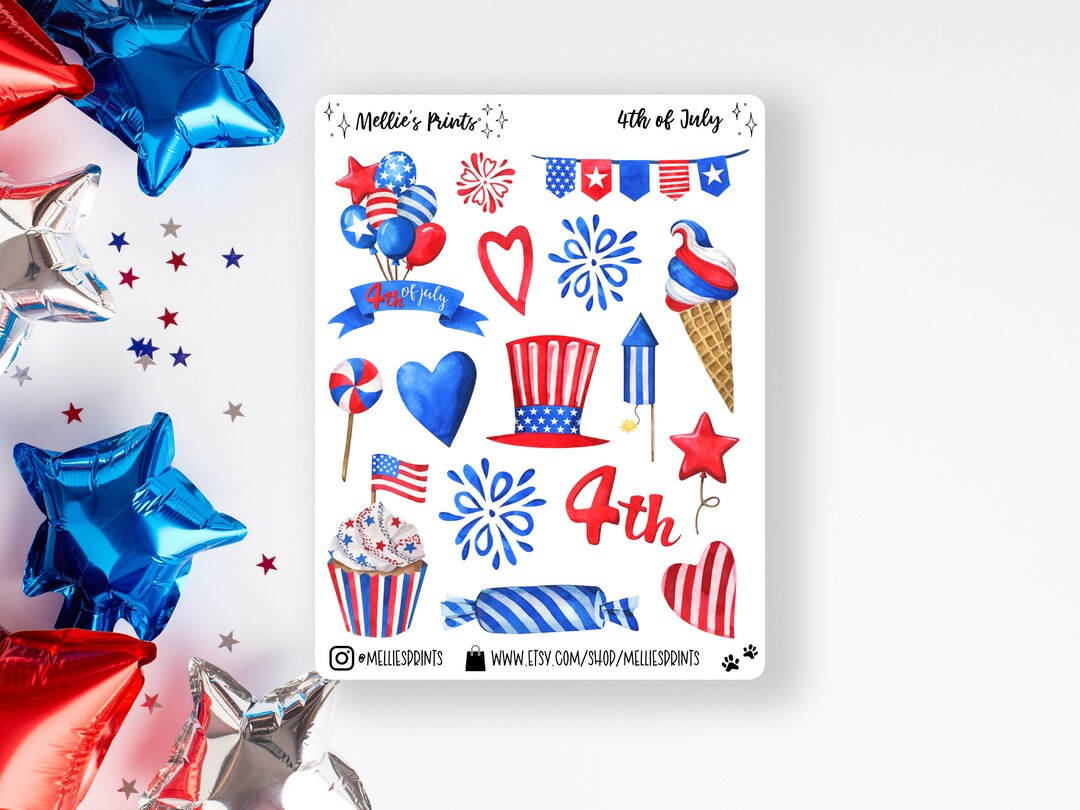4th of July | Planner Stickers, Scrapbook Stickers, Bullet Journal ...
