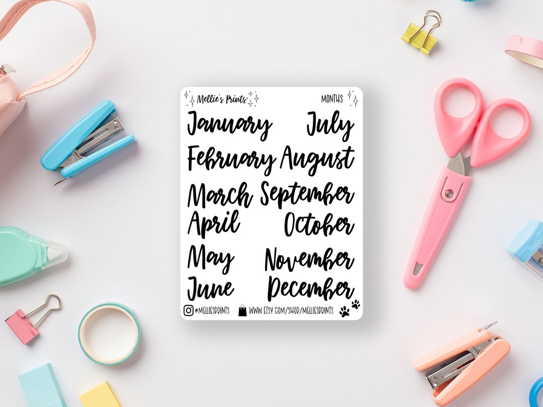 Months | Planner Stickers, Scrapbook Stickers, Bullet Journal Stickers ...