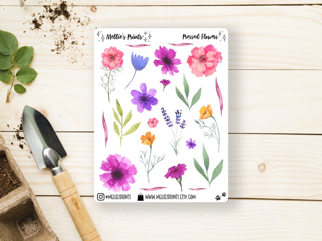 Pressed Flowers | Planner Stickers, Scrapbook Stickers, Bullet Journal ...
