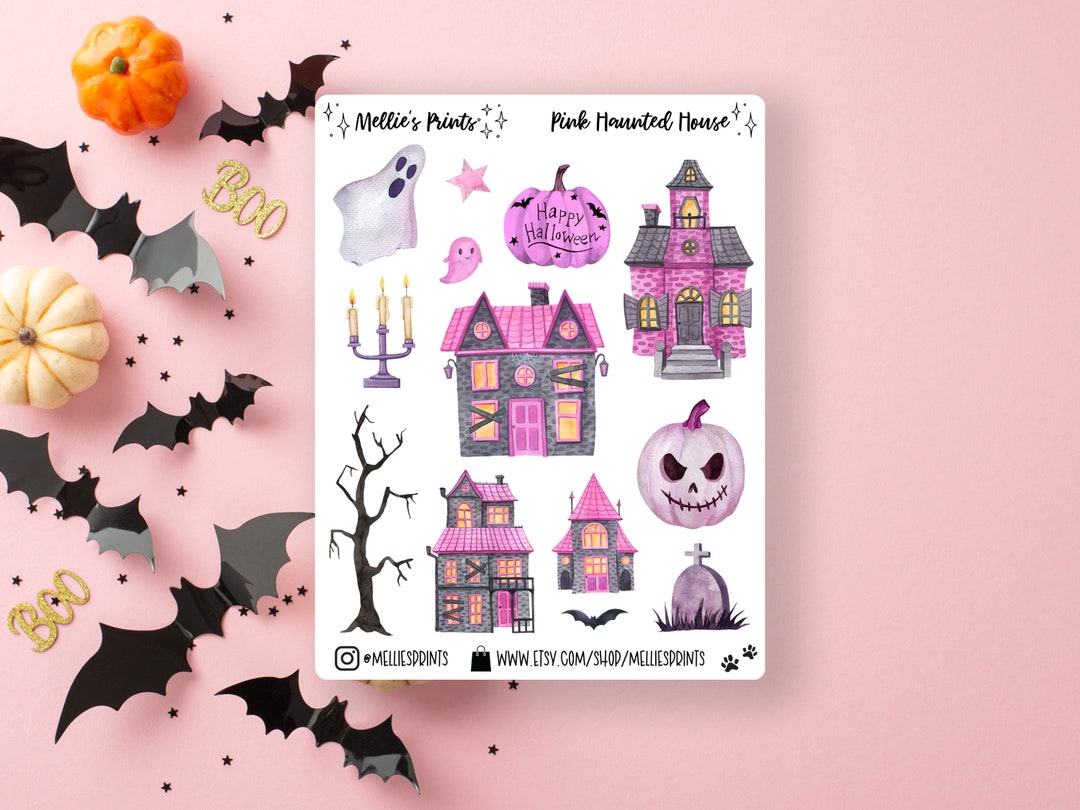 Pink Haunted House | Planner Stickers, Scrapbook Sticker, Bullet ...