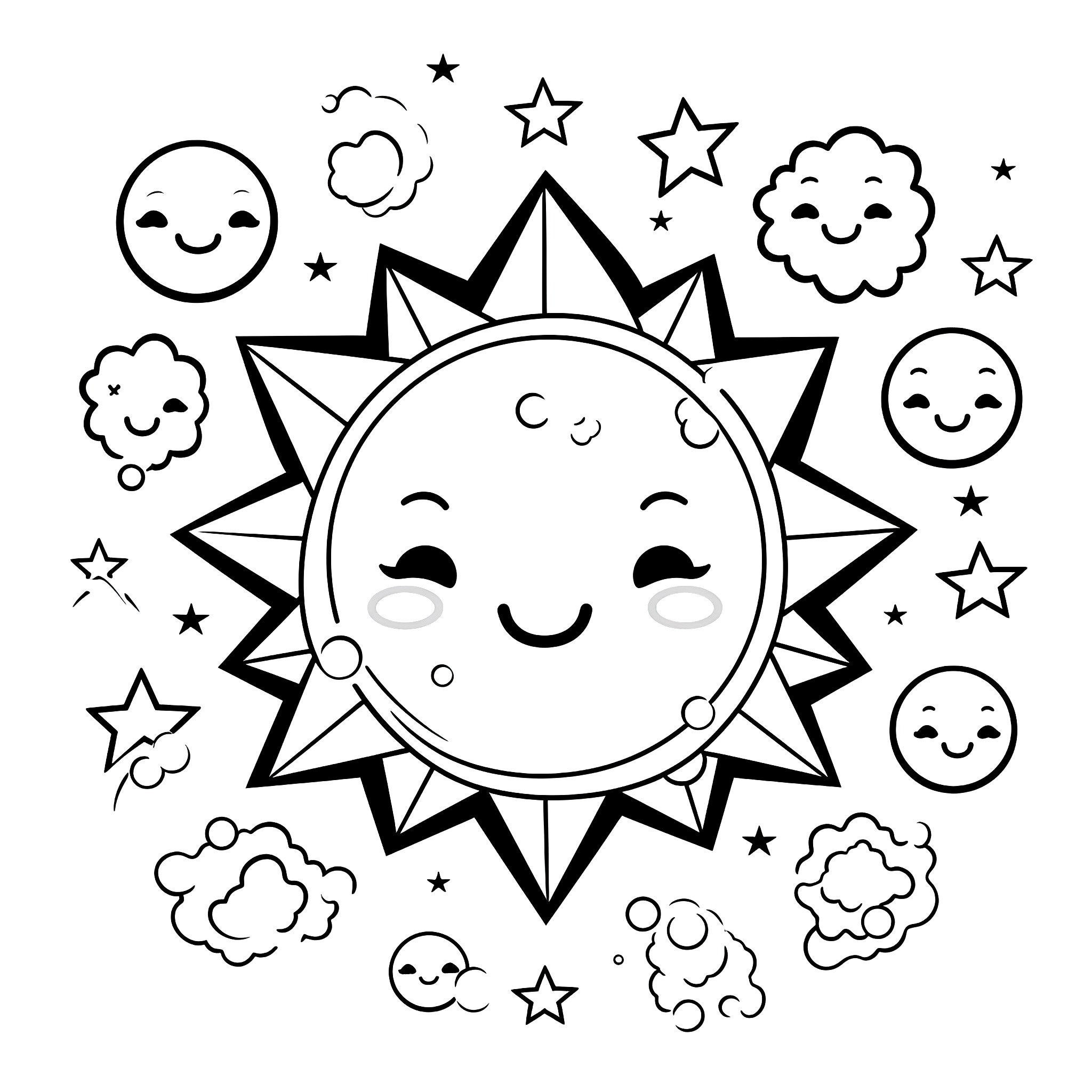 5 Sun and Moon Coloring Pages, Teacher, Color Pages for Kids, Cute ...