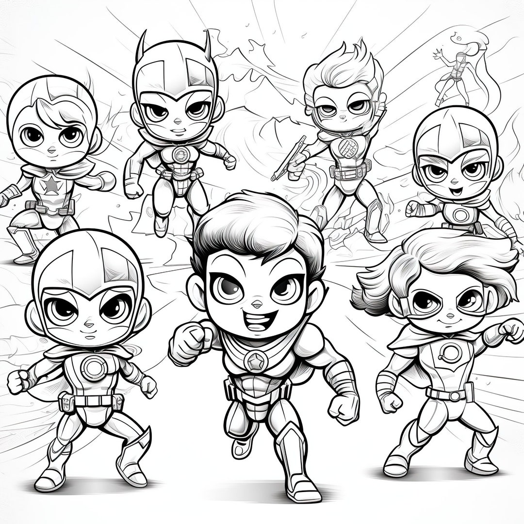 5 Cute Superhero Pages, Teacher, Color Pages for Kids, Cute Coloring ...