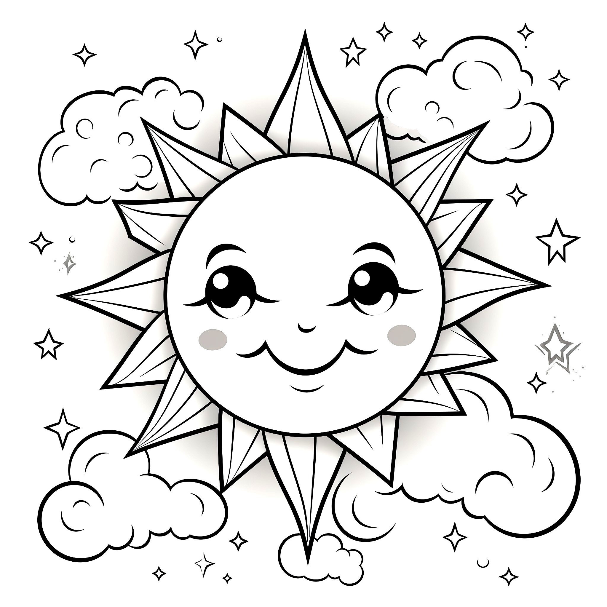 5 Sun and Moon Coloring Pages, Teacher, Color Pages for Kids, Cute ...