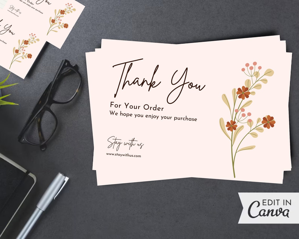 Printable Thank You Cards, Thank You Editable Card Packaging Insert ...