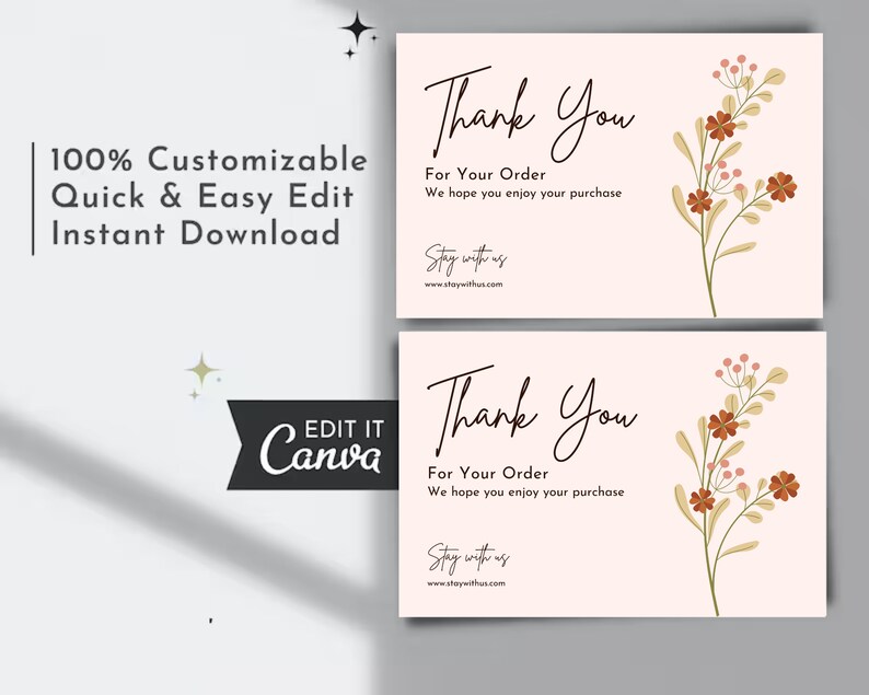 Printable Thank You Cards, Thank You Editable Card Packaging Insert ...