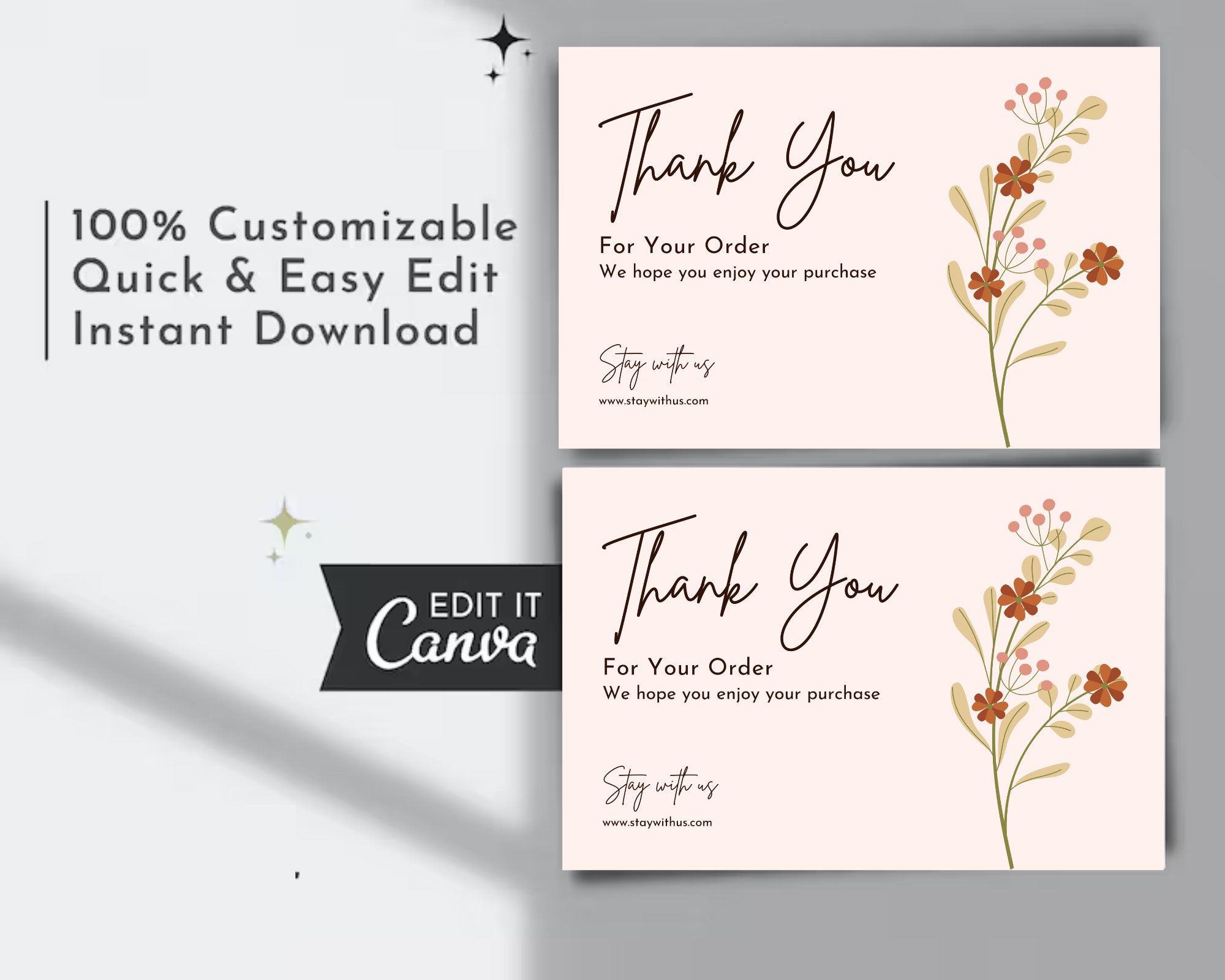 Printable Thank You Cards, Thank You Editable Card Packaging Insert ...