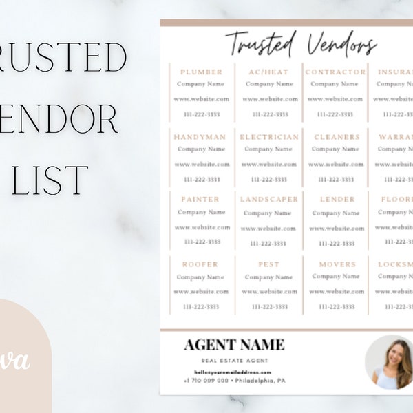 Preferred Vendor List Template - Etsy