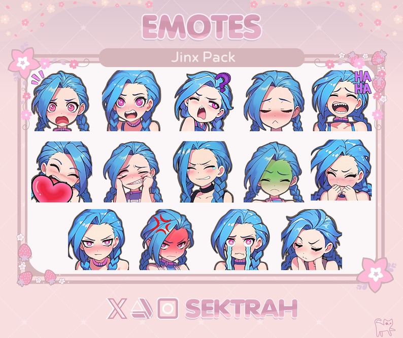 Cute League of Legends Jinx Emote/sticker Pack Streaming on Twitch ...