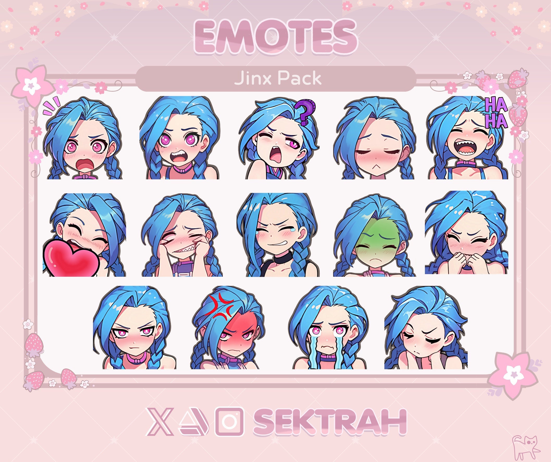 Cute League Of Legends Jinx Emotesticker Pack Streaming On Twitchyoutube And Discord Chat
