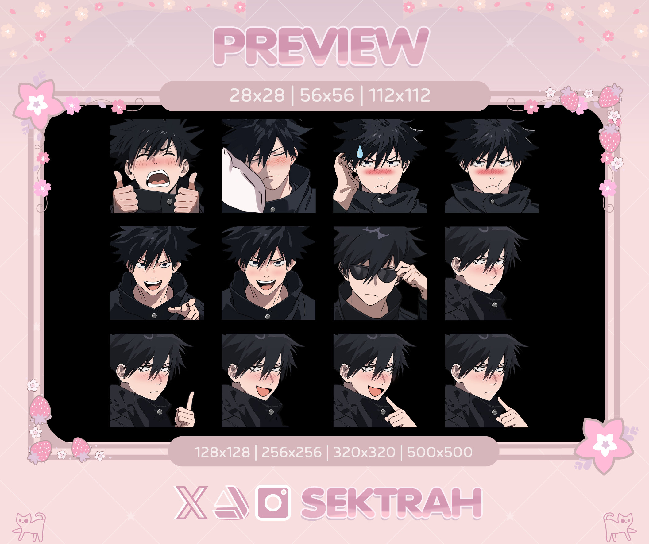 Megumi Fushiguro Emotes/sticker Pack – JJK Twitch/discord (digital ...