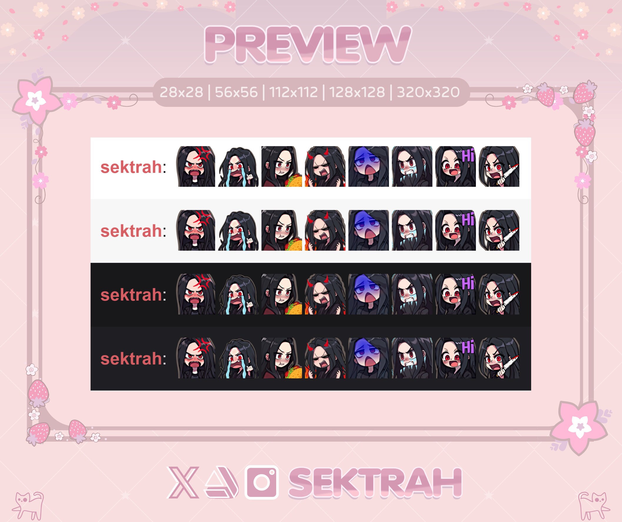 Goth Girl Emotes: Black Hair, Twitch/discord Streaming Pack (digital ...