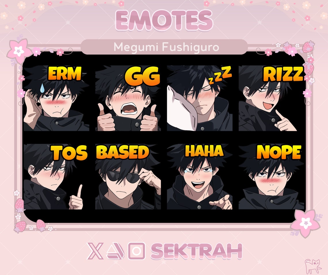 21 Cute Megumi Fushiguro JJK Emotes/sticker Pack Streaming on Twitch ...