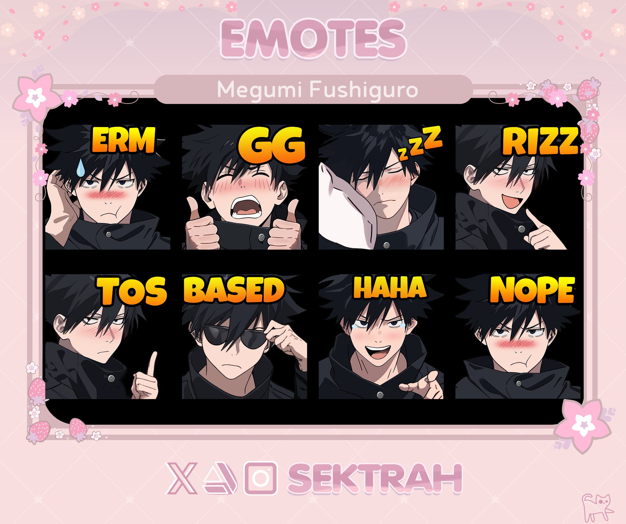 21 Cute Megumi Fushiguro JJK Emotes/sticker Pack Streaming on Twitch ...