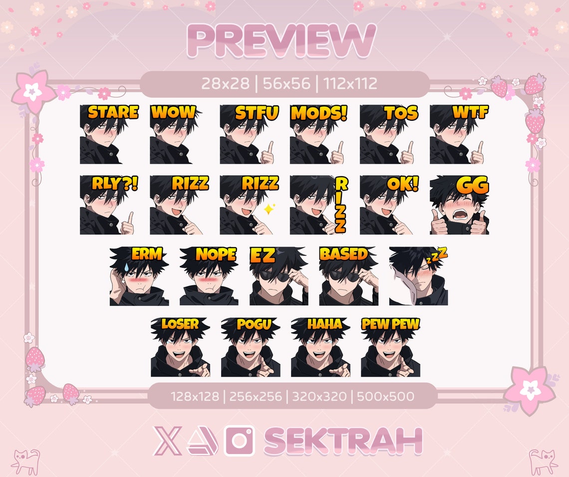 21 Cute Megumi Fushiguro JJK Emotes/sticker Pack Streaming on Twitch ...