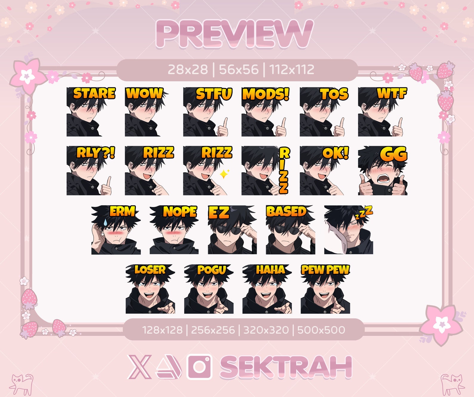 21 Cute Megumi Fushiguro JJK Emotes/sticker Pack Streaming on Twitch ...
