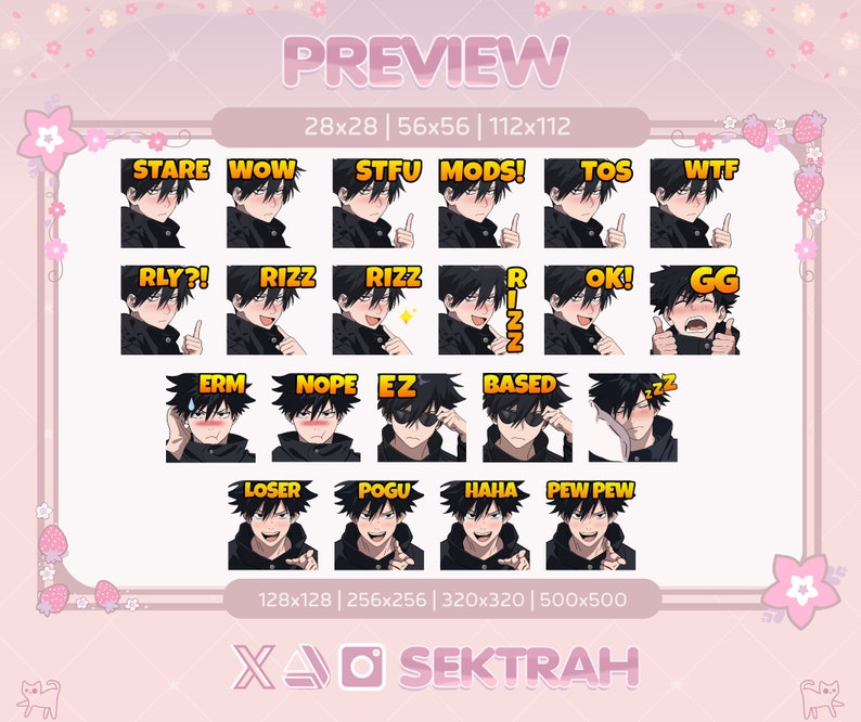 21 Cute Megumi Fushiguro JJK Emotes/sticker Pack Streaming on Twitch ...
