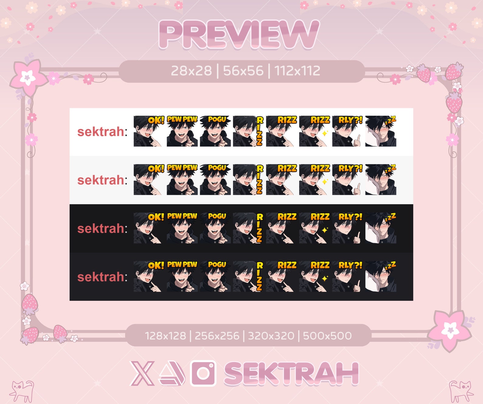 21 Cute Megumi Fushiguro JJK Emotes/sticker Pack Streaming on Twitch ...