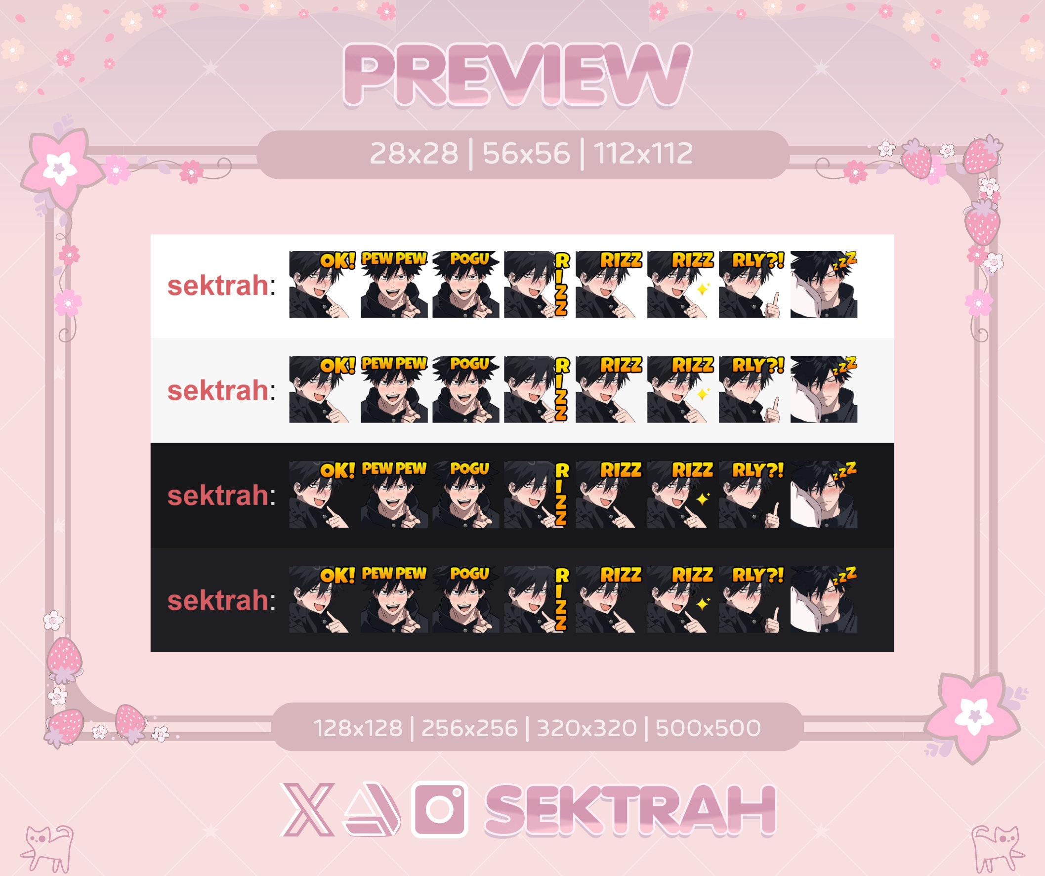 21 Cute Megumi Fushiguro JJK Emotes/sticker Pack Streaming on Twitch ...