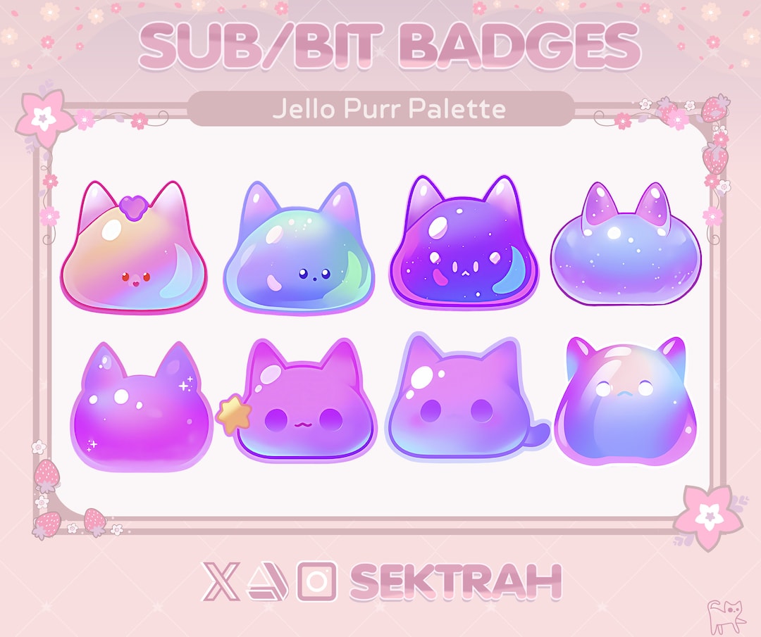 Jello Purr Cat Twitch Sub Badges: Kawaii Stream Loyalty Icons (digital ...