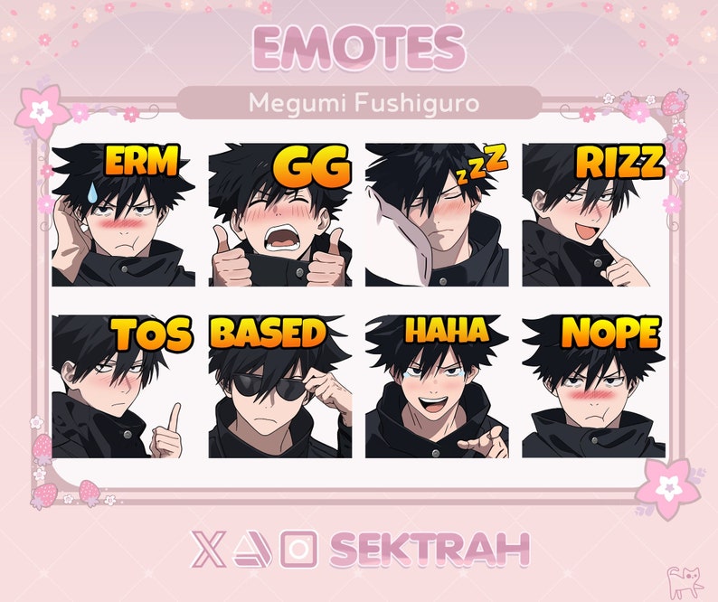21 Cute Megumi Fushiguro JJK Emotes/sticker Pack Streaming on Twitch ...