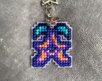 Stardew Valley Krobus Sprite Cross Stitch Keychain - Etsy