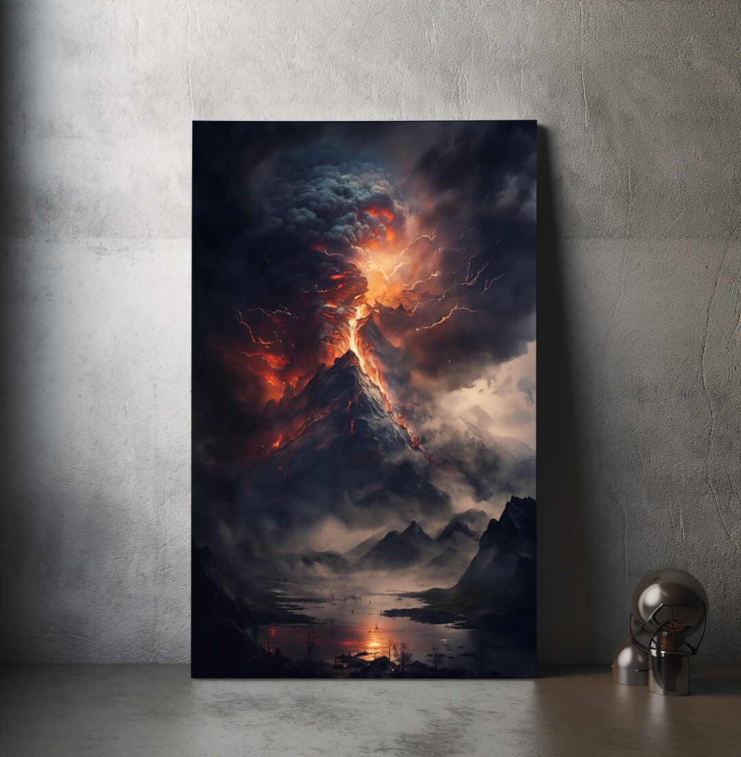 Fantasy Canvas Angry Volcano | Pond Beside Volcano Mountain | Fire and ...