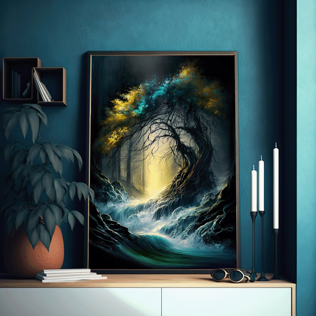 Spiritual Tree of Life Wall Art River Waters and Plants Gloomy Magical ...