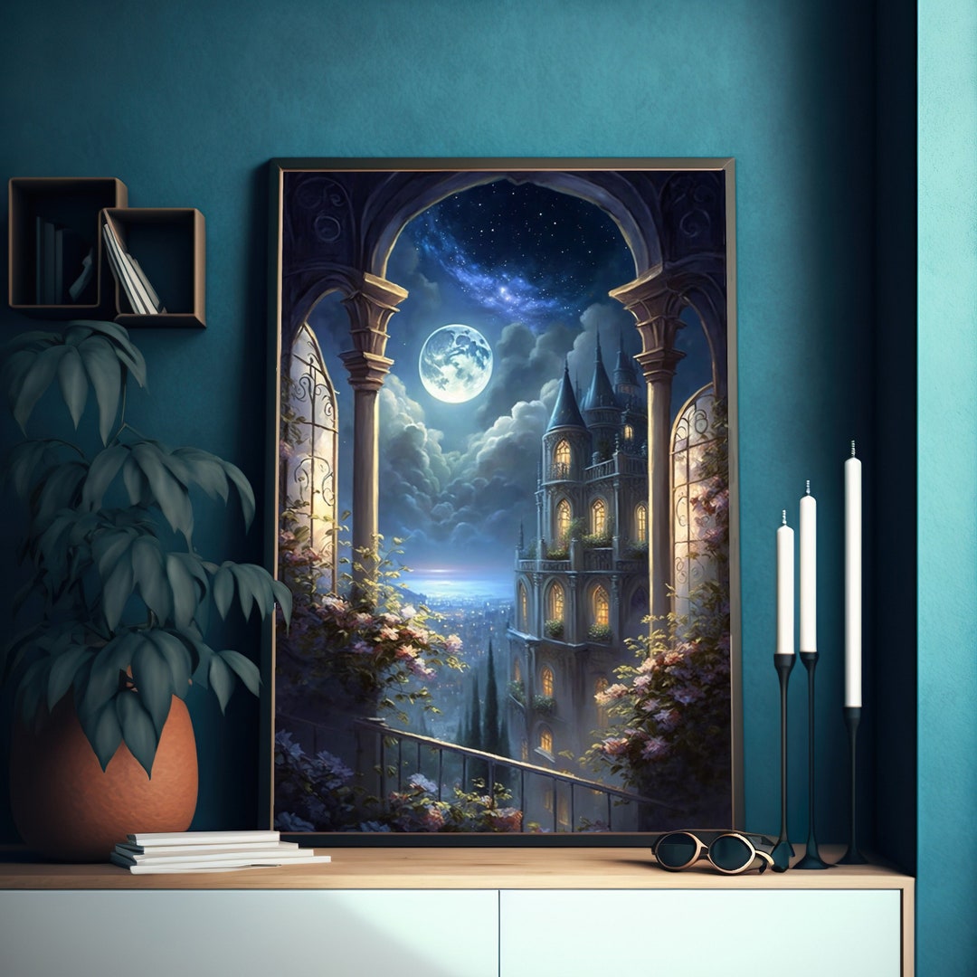 Fantasy Print Art Nouveau Architecture Rooftop View of Fantasy City ...